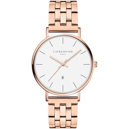 Liebeskind Berlin Damen Quarzuhr Armbanduhr, Damenuhr, analog, Edelstahlband, Datum rosa Einheitsgr&ouml;&szlig;e
