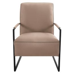 K+w Komfort & Wohnen K+W Komfort & Wohnen Cocktailsessel mit bezogenen Armlehnen, Gestell in Metall schwarz Struktur beige Microfaser 1, B/H/T: 62cm x 77cm x 83cm