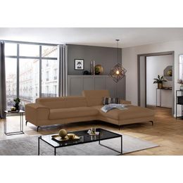 W.Schillig Ecksofa &raquo;piedroo, Designsofa mit tollem Sitzkomfort, L-Form&laquo; Kopfteilverstellung, wahlweise mit Sitztiefenverstellung, Breite 303cm braun 