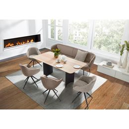 K+w Komfort & Wohnen K+W Komfort & Wohnen Essgruppe &raquo;ZOOM&laquo; abgerundete Essgruppe in Materialmix, Solobank, 4 Sesseln und 1 Tisch braun Flachgewebe Q2 2250 Leder Longlife 