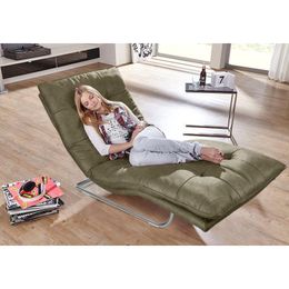 W.Schillig Relaxliege &raquo;daily dreams&laquo; in Waffelkissen-Optik, wahlweise mit Motor, Freischwingergestell gr&uuml;n Longlife Xtra-Leder Z69: Das feinnarbige, 