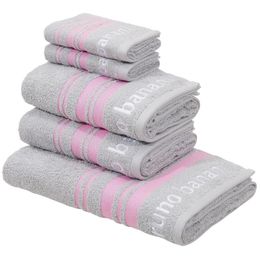 Bruno Banani Handtuch Set &raquo;Daniel, 1 Duschtuch 70x140, 2 Handt&uuml;cher 50x100, 2 G&auml;stet&uuml;cher 30x50&laquo; Set 5 Walkfrottee Streifen-Bord&uuml;re & Markenlogo, weich, 100% 