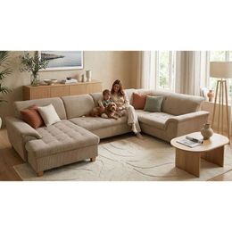 OTTO home Wohnlandschaft &raquo;Egedal 344 x 214 cm, auch mit Schlaffunktion & Bettkasten, Holzf&uuml;&szlig;e&laquo; Kopfteile verstellbar, U-Form, aus Pet Friendly Cord 90