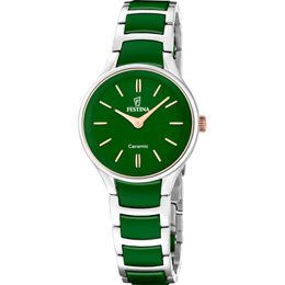 Festina Damen Keramikuhr &raquo;Ceramic&laquo; Quarzuhr, Armbanduhr, Damenuhr, analog gr&uuml;n Einheitsgr&ouml;&szlig;e