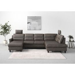 Sit & More sit&more Wohnlandschaft &raquo;Far&ouml; U-Form&laquo; inklusive Federkern, wahlweise mit Schlaffunktion und Bettkasten braun B/H/T: 325cm x 90cm x 187cm, Microfaser, 