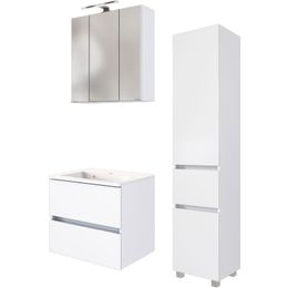 Welltime Badm&ouml;bel-Set &raquo; M&ouml;bel Baabe Waschtisch-Set 3tlg. oder 5tlg.&laquo; 3 Stk. tlg. wei&szlig; Holzwerkstoff Set 5 3tlg.: Waschtisch 60cm breit, Spiegelschrank