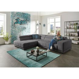 Die PlanBar Ecksofa &raquo;MP-IN15053 L-Form breiter Schenkel&laquo; wahlweise mit Kopfteilverstellung und manueller Vorziehbank grau 100% Polyester B/H/T: 323cm 