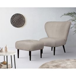 LeGer Home by Lena Gercke Sessel &raquo;Dinah&laquo; Knopfheftung im R&uuml;cken, wahlweise mit oder ohne Hocker grau 100% Polyester Chenille-Struktur,mit Hocker, B/H/