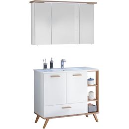 Badm&ouml;bel-Set &raquo;Quickset Mineralmarmor-Waschtisch mit LED-Spiegelschrank&laquo; 2 Stk. tlg. wei&szlig; Glas, Holzwerkstoff B/H/T: 115cmcm x 46cmcm