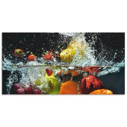 Artland K&uuml;chenr&uuml;ckwand &raquo;Spritzendes Obst auf dem Wasser&laquo; Alu Spritzschutz mit Klebeband, einfache Montage bunt Aluminium B/H: 100cm x 50cm