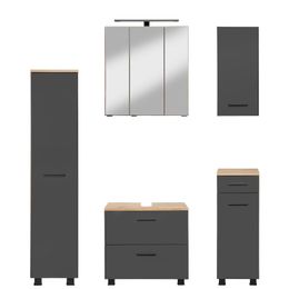 Welltime Badm&ouml;bel-Set &raquo;"Trento", Badezimmer-Set, H&auml;ngeschrank, Unterschrank, Midischrank&laquo; 5 Stk. tlg. grau Holzwerkstoff, MDF B/H/T: 120cmcm x 200cmcm