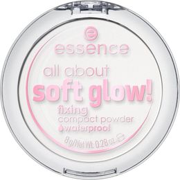 Essence Damen Puder &raquo;all about soft glow! fixing compact powder waterproof&laquo; wasserfest, langanhaltend, fixierend, leichte Deckkraft wei&szlig; 24 g