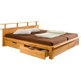 OTTO home Funktionsbett &raquo;"FINJA " Kieferbett, Futonbett, Kopfteil mit Ablagefl&auml;che&laquo; zertifiziertes Massivholz, Schubk&auml;sten optional braun Liegefl&auml;che 