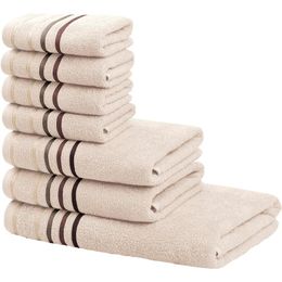 OTTO home Handtuch Set &raquo;Niki, Duschtuch, Handt&uuml;cher und G&auml;stet&uuml;cher&laquo; Set Walkfrottee Handt&uuml;cher mit mehrfarbiger Streifenbord&uuml;re, weich, aus 100% 