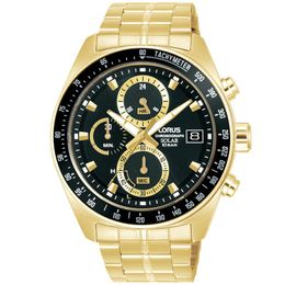 Lorus Herren Lorus Chronograph &raquo;Sports Solar Chronograph&laquo; Armbanduhr, Solar, Herrenuhr, Edelstahlarmband, analog, Tag gold Einheitsgr&ouml;&szlig;e