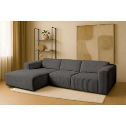 Home Affaire Ecksofa &raquo;Noord mit Kedernaht, Breite 281 cm, L-Form&laquo; Cord, Struktur, Webstoff, mit Wellenunterfederung, Massivholzrahmen grau 92% PES, 8%