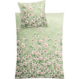 Kleine Wolke Wendebettw&auml;sche &raquo;Magnolia&laquo; 2 Stk. mit floralem Print gr&uuml;n Mako-Satin, Obermaterial: 100% Baumwolle B/L: 155cm x 220cm, 1 Stk., 1 Stk., Mako-Satin, B/L