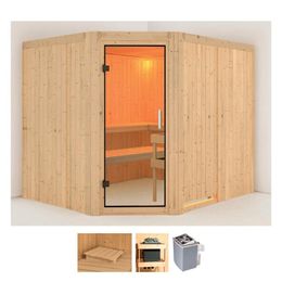Karibu Sauna &raquo;Marit&laquo; Set, Ofen 9 kW integr. Strg beige Saunaofen, integrierte Steuerung, 9 kW