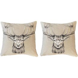 Home Wohnideen Dekokissen &raquo;CIERVO&laquo; mit F&uuml;llung, Gobelin beige Baumwolle, Polyester B/L: 45cm x 45cm, 2 Stk.