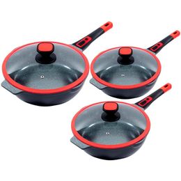 King Pfannen-Set &raquo;Click-Grip&laquo; Aluminiumguss Set, je 1 Pfanne &Oslash; 24/28/32 cm, H: 7,5/8,5/9,5 cm, - 6/2,8/4 l, 3 Stk. tlg. abnehmbarer Griff, Induktion 