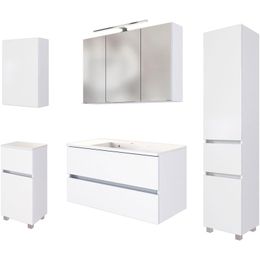 Welltime Badm&ouml;bel-Set &raquo; M&ouml;bel Baabe Waschtisch-Set 3tlg. oder 5tlg.&laquo; 5 Stk. tlg. wei&szlig; Holzwerkstoff Set 15 5tlg.: Waschtisch 100cm breit, 