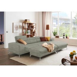W.Schillig Polsterhocker &raquo;piedroo&laquo; F&uuml;&szlig;e in Chrom gl&auml;nzend grau Chenille-Flachgewebe R66 (85% Polyester, 15% Nylon) B/H/T: 141cm x 42cm x 70cm, 