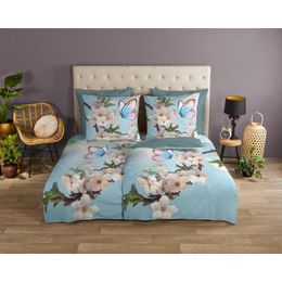 Good Morning Wendebettw&auml;sche &raquo;Mayla&laquo; 2 Stk. 100% Baumwolle, Renforc&eacute;, Rei&szlig;verschluss, Wendeoptik, Blume blau Renforc&eacute;, Obermaterial: 100% Baumwolle B/