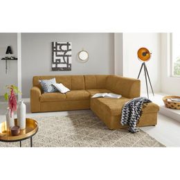 DOMO collection Ecksofa &raquo;Topper zeitlos elegant, kompakte Stellma&szlig;eL-Form&laquo; mit Ottomane, wahlweise mit Schlaffunktion gelb B/H/T: 237cm x 78cm x 200cm