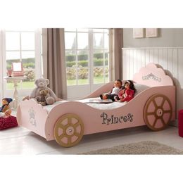 Vipack Kinderbett &raquo;Princess, in Kutschen-Optik, MDF rosa lackiert mit Applikationen&laquo; B/H/T ca. 210x120x105cm, inkl. Lattenrost, R&auml;der feststehend, ein 