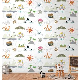 Livingwalls living walls Fototapete &raquo;Kinderzimmertapete Piraten&laquo; gemustert matt neutral glatt Fototapete Jungenzimmer Tapeten Kinderzimmer Schlafzimmer Design 