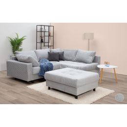Collection AB Ecksofa &raquo;Toni L-Form, B: 215 cm, XXL-Liegefl&auml;che 178x190 cm mit Hocker&laquo; Set: Sofa & Hocker, 2 Zierkissen, Federkern, frei stellbar grau 