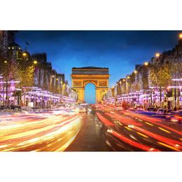 papermoon Fototapete &raquo;Paris Stra&szlig;e bei Nacht&laquo; bunt Vlies B/L: 1,5m x 1,11m, Bahnen: 7 Stk.