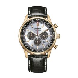 Citizen Herren Chronograph &raquo;Classic Chrono&laquo; Armbanduhr, Solar, Herrenuhr, Lederarmband, analog, Big Date gold Einheitsgr&ouml;&szlig;e