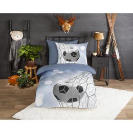 Good Morning Kinderbettw&auml;sche &raquo;Tijmen&laquo; 2 Stk. Flanell Biber, 135x200, Warm, Rei&szlig;verschluss, Wende, Junge, Fu&szlig;ball blau Flanell, Obermaterial: 100% 