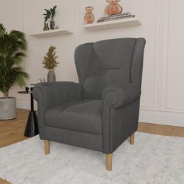Home Affaire Ohrensessel &raquo;OSTIANO B/T/H: 80/82/98 cm, Sessel&laquo; Einzelst&uuml;ck, dicke geschwungene Armlehnen, uni und kariert grau 92% Polyester, 8% Nylon 