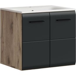 Welltime Waschbeckenunterschrank &raquo;FLORENZ, Breite 60 cm, inkl. Waschbecken, h&auml;ngende Montage&laquo; TOPSELLER!, 2 Stk. tlg. hochwertige MDF Front, Griff 