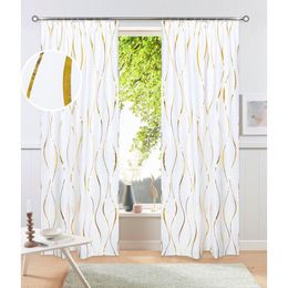 OTTO home Gardine &raquo;Quinnton&laquo; Kr&auml;uselband 2 Stk. tlg. Blickdicht, 2er‐Set. Metallic‐Akzenten, Kr&auml;uselband wei&szlig; Polyester 245cm, Kr&auml;uselband, 140cm