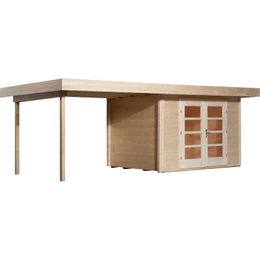 Weka Gartenhaus &raquo;Designhaus 126 Plus&laquo; mit Anbaudach beige Massivholz Fu&szlig;boden im Gartenhaus, ohne Dacheindeckung