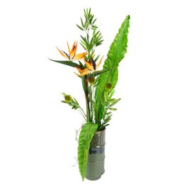 I.GE.A. Kunstblume &raquo;Strelitzie&laquo; In Vase aus Keramik mit Bambus Dekobl&auml;tter und Gras orange B/H/L: 36cm x 105cm x 24cm, 1 Stk.