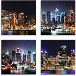 Artland Leinwandbild &raquo;Sydney Hafen und New York Times Square&laquo; St&auml;dte 4 Stk. tlg. 4er Set, verschiedene Gr&ouml;&szlig;en blau Leinwand, MDF B/H/T: 30cm x 30cm, 