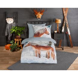 Good Morning Kinderbettw&auml;sche &raquo;Scarlet&laquo; 2 Stk. Biber, 135x200, Winter, Warm, Rei&szlig;verschluss, Wendeoptik, Kind, Pferd bunt Biber, Obermaterial: 100% 