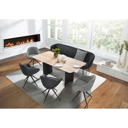 K+w Komfort & Wohnen K+W Komfort & Wohnen Essgruppe &raquo;ZOOM&laquo; abgerundete Essgruppe in Materialmix, Solobank, 4 Sesseln und 1 Tisch schwarz Flachgewebe Q2 2250 Leder Longlife