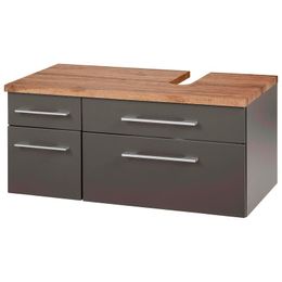 Welltime Waschbeckenunterschrank &raquo;Davos&laquo; Breite 90 cm grau B/H/T: 90cm x 41cm x 47cm, Siphonausschnitt rechts