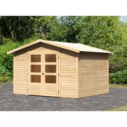 Karibu Gartenhaus &raquo;Amberg 5&laquo; naturbelassen oder anthrazit, mit Boden beige Holzwerkstoff Fu&szlig;boden im Gartenhaus, ohne Dacheindeckung