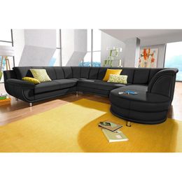 Trendmanufaktur Wohnlandschaft &raquo;Rondo, wahlweine mit Federkern, Breite 320cm, U-Form&laquo; inkl.Federkern und mit Bettfunktion schwarz Softlux -Kunstleder;