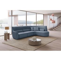 Egoitaliano Ecksofa &raquo;Puffy, extravagant & edel, Retro Designsofa, hoher Sitzkomfort, L-Form&laquo; mit Ottomane, wahlweise mit und ohne elektrischer Relaxfunktion grau 
