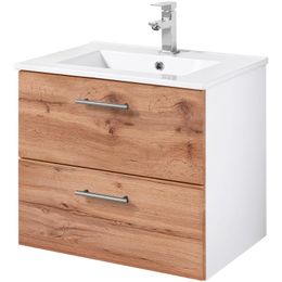 Welltime Waschtisch &raquo;Trento in verschiedenen Ausf&uuml;hrungen inkl. Waschbecken&laquo; Badm&ouml;bel in Breite 60 cm, Badschrank Waschplatz mit 2 Schubladen braun 