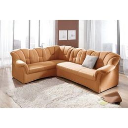 DOMO collection Ecksofa &raquo;Papenburg B/T/H: 242/190/84 cm L-Form&laquo; wahlweise mit Bettfunktion, Langer Schenkel links oder rechts orange Struktur ( 90% 