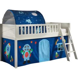 Vipack Hochbett &raquo;Scott&laquo; Made in Europe, mit schr&auml;ger Leiter, LF 90x200 cm, Vorhang, Tunnel, 4 Designs wei&szlig; 100% Baumwolle Bettmit Leiter, Liegefl&auml;che B/L: 