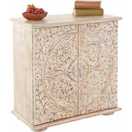 OTTO home Kommode &raquo;Sideboard mit 2 T&uuml;ren, Breite/H&ouml;he: 75/75 cm&laquo; Fronten mit individuellen Schnitzereien beige B/H/T: 75cm x 75cm x 40cm